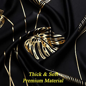 Estelar Textiler Black Blackout Curtains for Bedroom 84 Inches Long, Room Darkening Grommet Window Thermal Insulated Curtains for Living Room,Light Blocking Gold Pattern Design Drapes,52Wx84L,2 Panels
