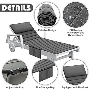 Hoolerry 2Pcs Folding Chaise Lounge Cushion Outdoor 72'' x 21'' Waterproof Lounge Chair Cushion Sofa Lawn Lounge Cushion with Headrest and Pocket Patio Recliner Cushion for Pool, No Chair (Grey)