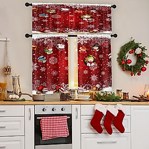 Tayney Christmas Kitchen Curtains Red Window Curtains and Valances Set 36 Inch, Snowflakes Cute Xmas Ball Short Tier Curtains for Kitchen, Funny Small Kitchen Decor