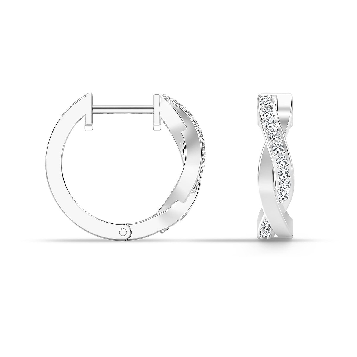 Charmsy 925 Sterling Silver Small Spiral Infinity Twist Pave Cubic Zirconia Chunky Huggie Hoop Earrings for Men Women and Teen