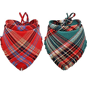Christmas Dog Bandana Plaid Reversible Triangle Bibs Scarf Accessories for Dogs Cats Pets Animals