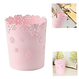 Round Trash Can Plastic Hollow Waste Paper Bin Flower Lace Rubbish Basket for Office Plastic Trash Can, Round Waste Bin, Rubbish Bin for Kitchen, Hollow Rubbish Basket, Flower Lace Garbage Can