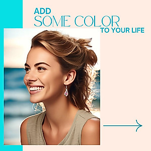 BESHEEK Handmade Murano Glass Inspired Unique Flowers Teardrop Multicolor Blue Green Confetti Pink Dangle Drop Earrings for Women Hypoallergenic Earrings Jewelry (Teardrop)