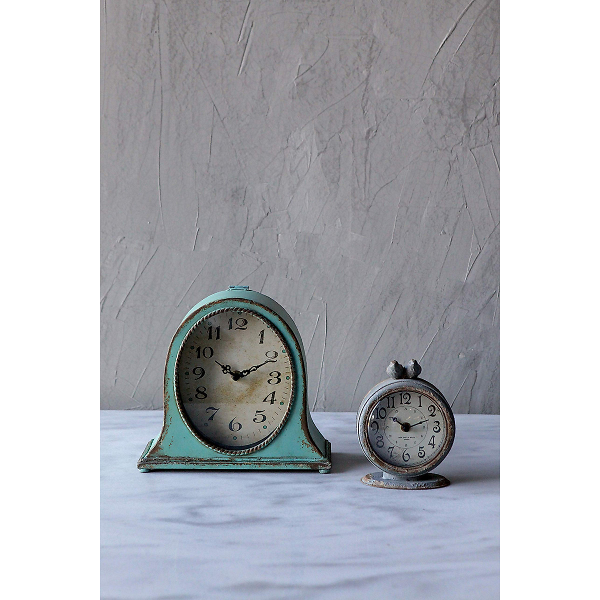 Creative Co-Op Metal Mantel Clock with Aqua Finish