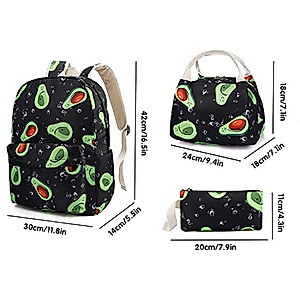 Malaxlx Avocado Print School Backpack Set for Teen Girls Boys, Bookbags with Lunch Box Pencil Case