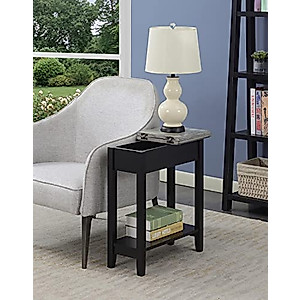 Convenience Concepts American Heritage Flip Top End Table with Shelf, Faux Birch/Black