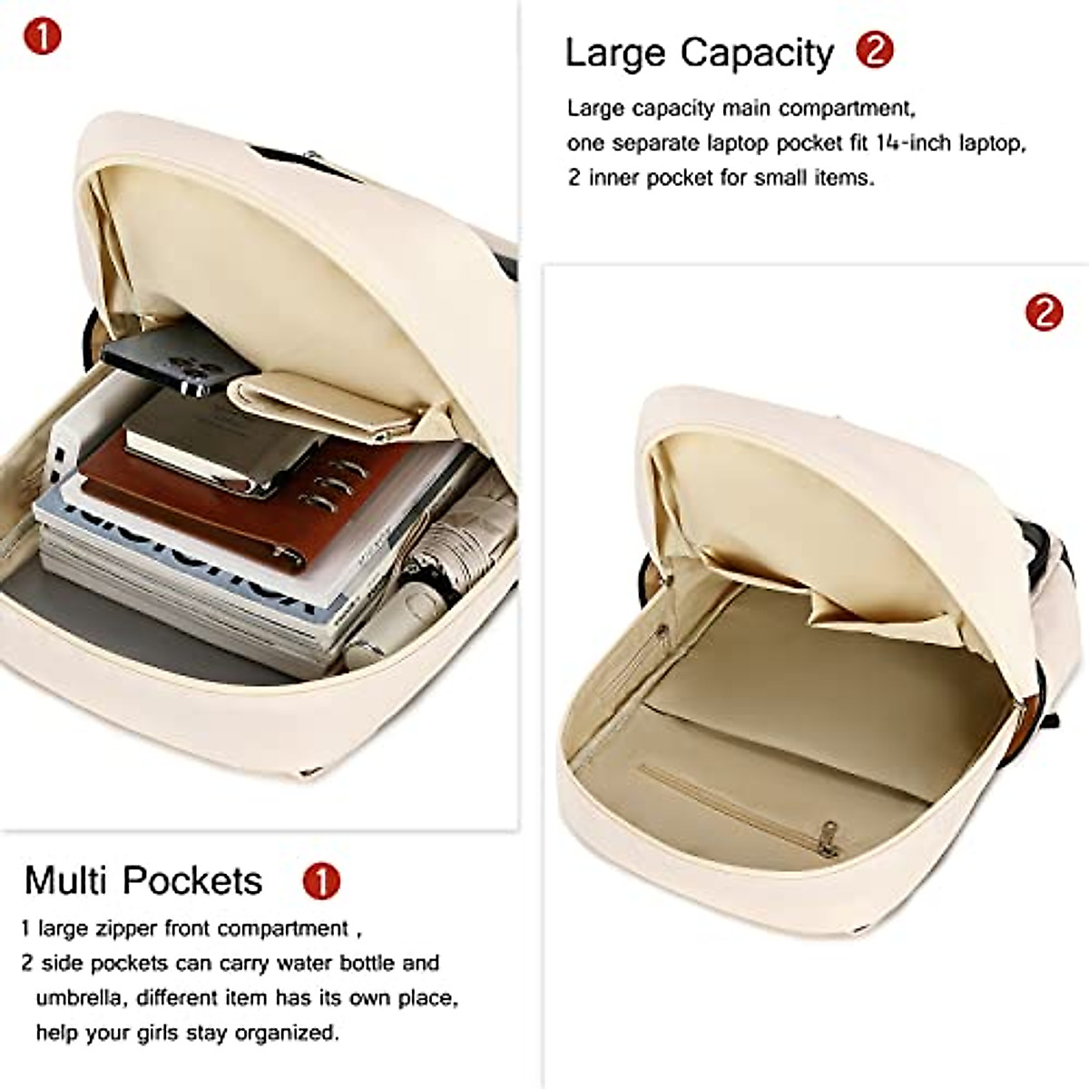 LEDAOU School Backpack for Teen Girls with Fanny Pack Laptop Backpacks 15.6 inch Daypack Women Bookbag School Bag for College Travel (Beige)