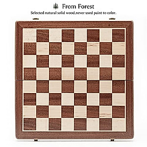 A&A 15 inch Foldable Wooden Magnetic Chess Set w/ 3 inch King Height Staunton Chess Pieces - Pine Box w/Mahogany & Maple Inlay