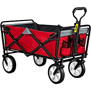 Folding Wagon Cart Heavy Duty Utility Collapsible 176 lb Garden Cart Large Storage Space Adjustable Handle Flexible All-Terrain Movement