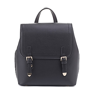 EVVE Faux Leather Small Fashion Backpack Purses For Women Girls Mini Daypack with Matching Wallet | Black