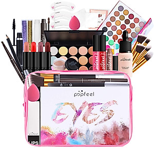 Pure Vie All-in-One Holiday Gift Surprise Makeup Set Essential Starter Bundle Include Eyeshadow Palette Lipstick Concealer Blush Mascara Eyeliner Face Powder Lipgloss Brush - Full Makeup Kit for Women
