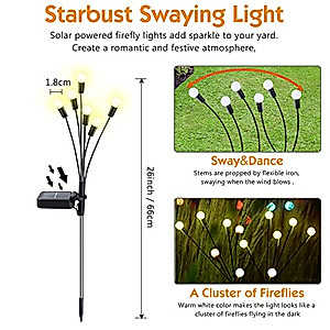 CCDobbs Solar Garden Lights, 6LED Solar Outdoor Lights, Starburst Swaying Light, Waterproof Path Lights Yard Patio Pathway Decoration Landscape Valentines Day Decor, Warm(4 Pack)