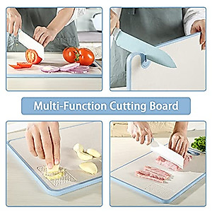 PICKWILL Plastic Cutting Board Set, Plastic Chopping Boards for Kitchen with Knife Sharpener, BPA Free Cutting Boards with Juice Grooves Easy-Grip Handle, Non-Slip, Non-Porous, Dishwasher Safe