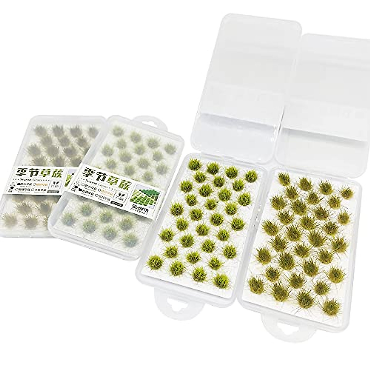 Cayway 128 PCS Static Grass Tuft Model Grass Tufts Terrain Model Kit Resin Static Scenery Model, Fake Moss Grass and Tweezers for Train Landscape Railway Artificial Grass Modeling