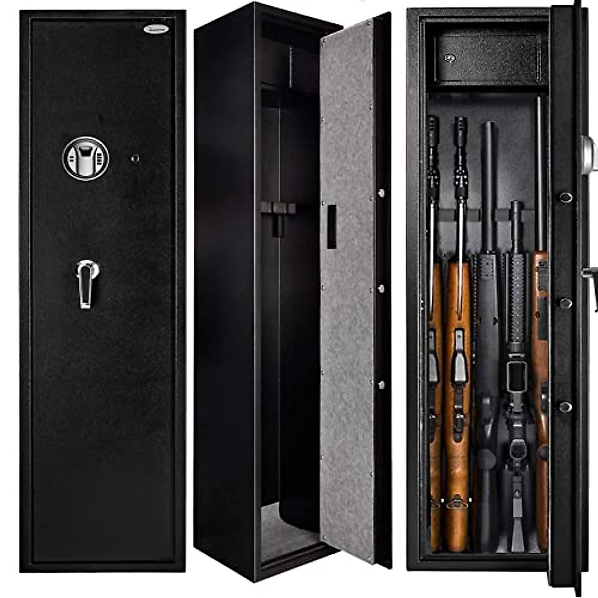 Quicktec Large Rifle Safe, Gun Safe for Home Rifles and Pistols, Quick Access 5-6 Gun Cabinet Shotgun Safe (with/Without Scope) with Pistol Lockbox Slient Mode (Large Gun Safe-Biometric) …