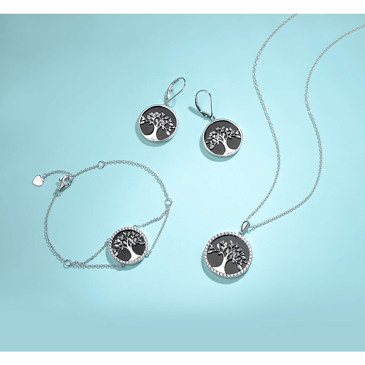 AGVANA Sterling Silver Tree of Life Necklace for Women Genuine Black Onyx CZ Dainty Family Tree Pendant Anniversary Jewelry Birthday Gifts for Women Mom Grandma Wife Daughter