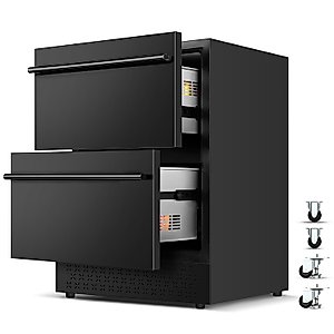 Tylza Under Counter Drawer Fridge 24 Inch, Built-in/Freestanding Beverage Refrigerator for Home and Commercial Use, Stainless Steel Material, Fast Cooling, Low Noise, Black