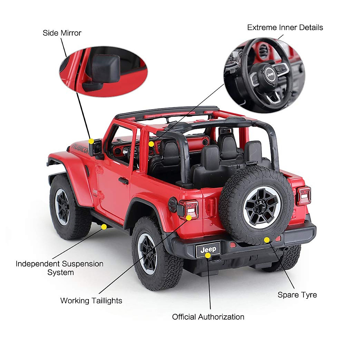 RASTAR Off-Road Remote Control Car, 1:14 Jeep Wrangler JL RC Off-Road Racing Vehicle Toy Car for Kids Adults, Spring Suspension/Door Open, 2.4Ghz RED
