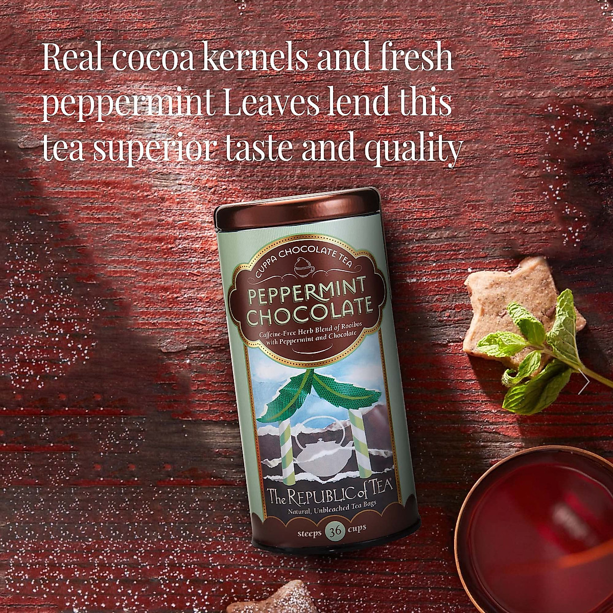 The Republic of Tea Peppermint Cuppa Chocolate Tea, 36 Tea Bags, Rooibos Tea Dessert Blend
