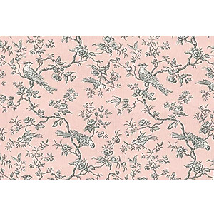 Textiles français The Regal Birds Fabric - Vintage Pastel Pink with Pewter and White | Double-Width 100% Cotton Designer Print | 110 inches Wide | Per Yard Length Increment*