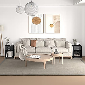 hosote Nightstands Set of 2, Black Nightstand with Charging Station USB Port, Night Stand Bedside Table Bed Side Table End Table Sofa Table with Storage Drawers for Bedroom Living Room