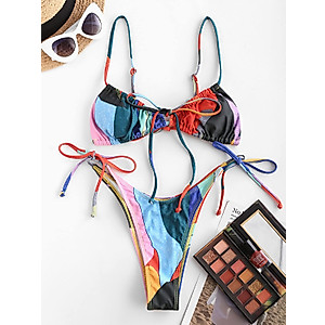 ZAFUL Womens High Cut Thong Bikini Set Swimsuits Cami String Sexy Bathing Suit Multicoloured