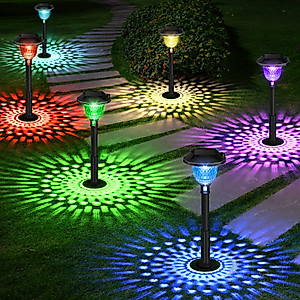 KELME 6 Pack Solar Pathway Lights, Bright Solar Garden Lights with 7 Color Changing & Warm White Mode, IP65 Waterproof Solar Powered Outdoor Lights for Walkway Yard Backyard Landscape Decorations