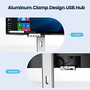 ORICO USB 3.0 Hub, USB Hub Clamp, Aluminum 4-Port USB Splitter with Extra Power Supply Port and 4.92 FT USB A to USB A and USB A to USB C Cable, Desktop Powered USB Hub for Monitors/Desks-Silver