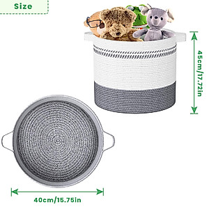 Large Laundry Basket, Cotton Rope Basket, Woven Nursery Hampers, Blanket Basket Living Room, Toy Storage Baskets with Handles, 100% Natural Cotton Woven Baskets for Storage, Decorative Clothes Hamper