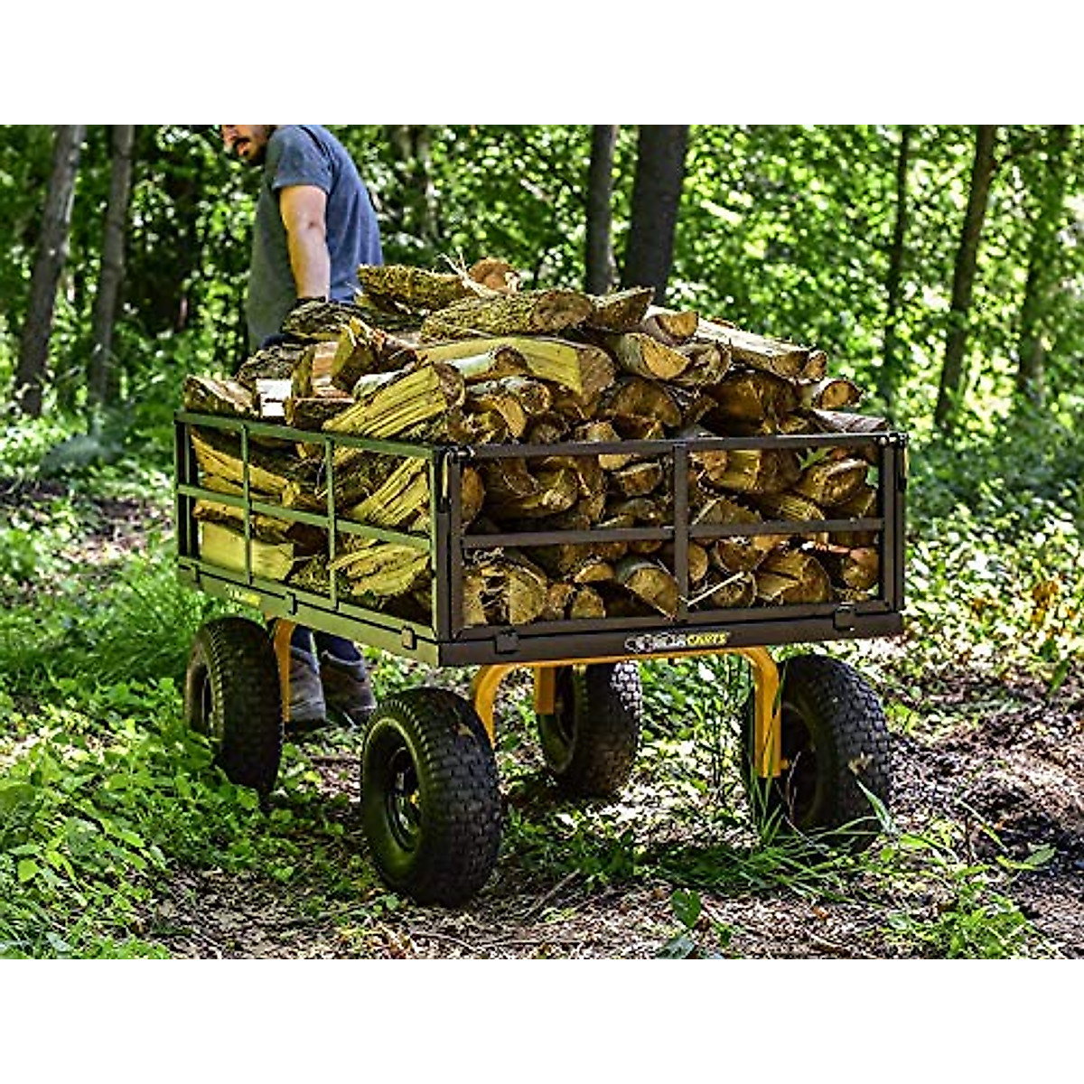 Gorilla Carts GOR1400-COM Steel Utility Cart, Heavy-Duty Convertible 2-in-1 Handle and Removable Sides, 12 cu ft, 1400 lb Capacity, Black