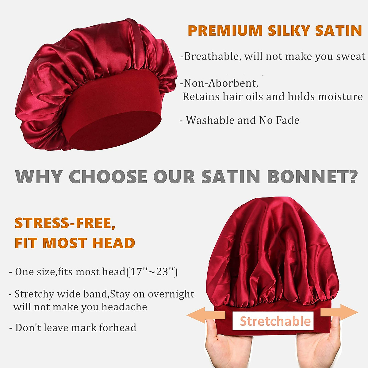 4 PCS Hair Bonnet for Sleeping,Satin Bonnets for Black Women,Hair Cap for Sleeping,Bonnets for Curly Hair,Locs