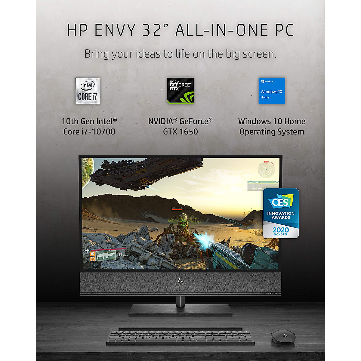 HP Envy All-in-One PC, NVIDIA GeForce GTX 1650, 10th Gen Intel Core i7-10700 Processor, 16 GB RAM, 1 TB SSD Storage, 31.5” 4K UHD Display, Wide-Color-Gamut & 600 nits Peak Brightness (32-a1010, 2021)