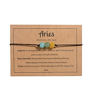Zodiac Aries Bracelets Aries Gifts for Women Men, 6mm Natural Stone Horoscope Bracelets Healing Gemstone Crystals Zodiac Sign Gifts