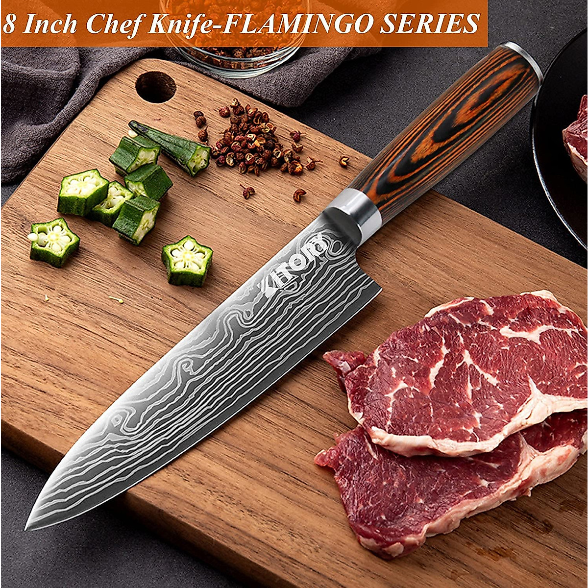 Chef Knife, 8 Inch Professional Kitchen Chef Knife with Sheath, German High Carbon Stainless Steel Ultra Sharp Knife, Chef Knives with Ergonomic Handle and Gift Box