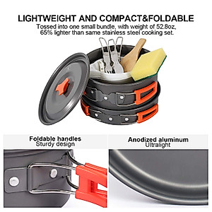 REDCAMP 22 PCS Camping Cookware Set for Family, Compact & Folding Backpacking Cookset for 4-5 Persons, Anodized Aluminum Lightweight Camping Pots and Pans Set