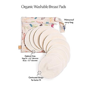 Kindred Bravely Organic Reusable Nursing Pads 10 Pack | Washable Breast Pads for Breastfeeding with Carry Bag