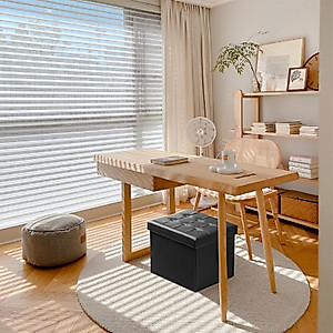 Bsketa Storage Ottoman Foot Rest Stool, Small Leather Storage Ottomans Bench, Folding Foot Stool with Handles Lid, Foot Rest Under Desk for Living Room Bedroom, 17x13x13 in, Black