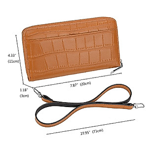 YALUXE Wristlet Handbags for Women Crocodile Effect Leather Clutch Zip-Around Wallet Phone Purse