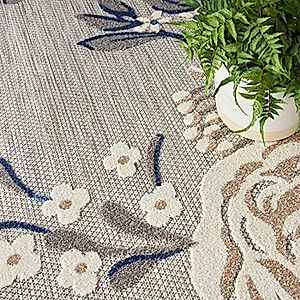Nourison Aloha Indoor/Outdoor Blue/Grey 3'6" x 5'6" AreaRug, EasyCleaning, Non Shedding, Bed Room, Living Room, Dining Room, Kitchen (4x6)