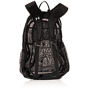 Under Armour unisex-adult Hustle Mesh Backpack , (001) Black / / White , One Size Fits Most