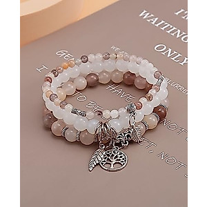 COLOYAN Tree of Life Bracelets for Women - Reiki Healing Stone Bracelets Semi-Precious Gemstone Beaded Bracelets Beach Charm Stretch Bracelet Set Ocean Jewelry