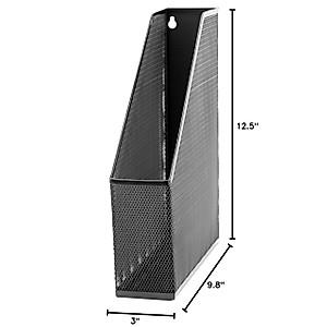 U Brands Mesh Steel Magazine File Holder, 12.5" x 9.8" x 3", Black