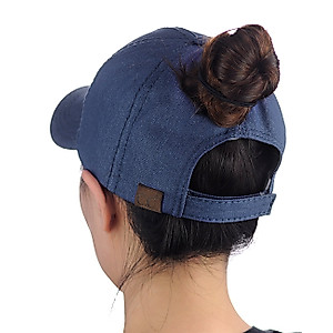 C.C Ponycap Messy High Bun Ponytail Adjustable Cotton Baseball Cap Hat, Denim
