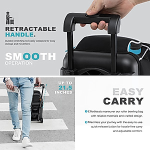 GoHimal Double Roller 2 Ball Bowling Bag with Separate Shoe Compartment for Bowling Shoes (Up To US Men Size 15) and Abundant multifunction Accessory Pocket, Upgraded fabric, Retractable Handle -