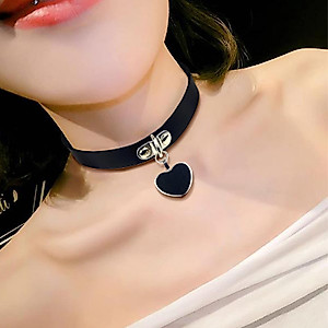 MJartoria Gothic Jewelry-Goth PU Leather Choker Necklaces for Women-Heart Punk Rock Adjustable Black Collar Choker Necklaces Birthday Gifts