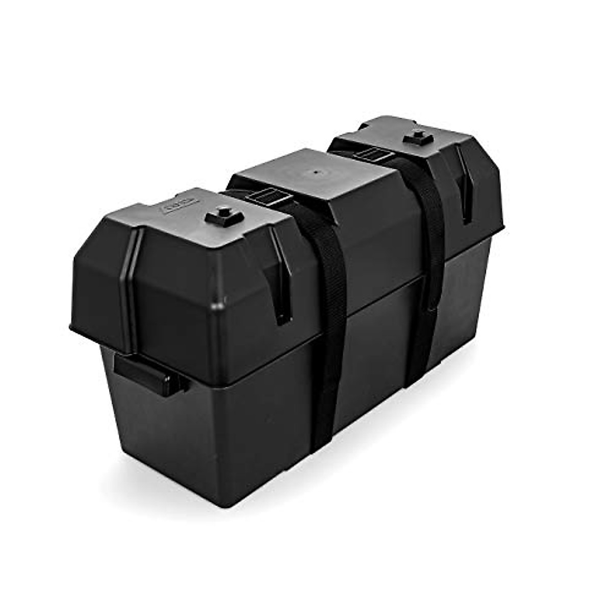 Camco Double Battery Box | Safely Stores RV, Automotive, and Marine Batteries | Features a Heavy-Duty Corrosion-Resilient Polymer Construction and Measures Inside 21-1/2" x 7-3/8" x 11-3/16" (55375)