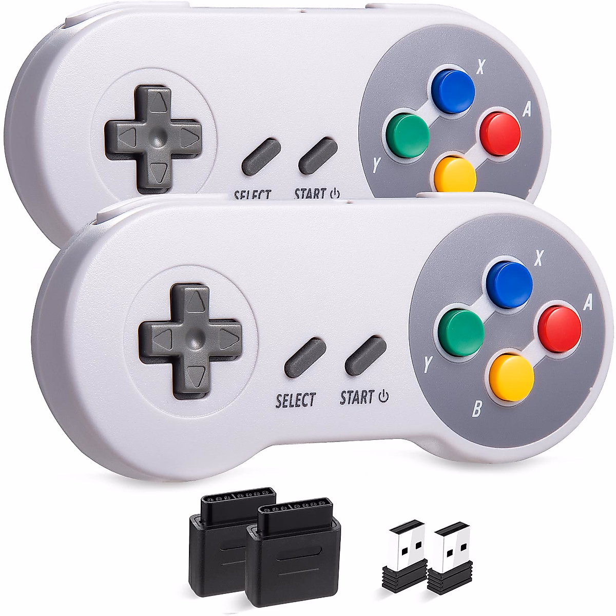 [New Version] 2 Pack 2.4 GHz Wireless Controller Game pad Compatible with SNES & PC, with SNES & USB Receivers, Support Windows PC, IOS MAC, Linux Raspberry Pi and SNES [Plug & Play] [Rechargeable]