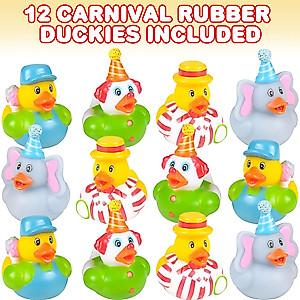 ArtCreativity Carnival Rubber Duckies for Kids, Pack of 12 Cute Duck Bathtub Pool Toys, Fun Carnival Supplies, Birthday Party Favors for Boys and Girls