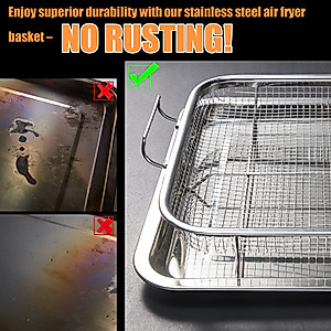 Eyourlife Air fryer Basket for Oven 15 x 11 Inches, Small & Large Set of Stainless Steel Non Toxic Baking Pan Cookie Sheet, Grill Basket with Drip Tray, Bakeware Sets Rack PFAS Free for Christmas