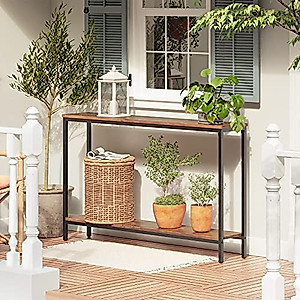 HOOBRO Console Table, 47.2" Narrow Entryway Table, Industrial Sofa Table with Shelf, Entrance Table for Living Room, Hallway, Foyer, Corridor, Office, Wood Look Accent, Rustic Brown and Black BF20XG01